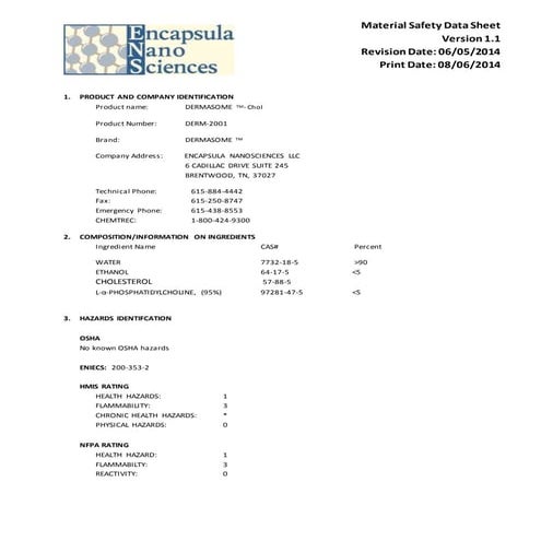 MSDS Dermasome-Chol Containing Alcohol | DOCX