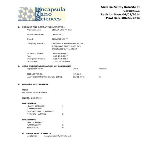 MSDS DermaMix-Chol | DOCX
