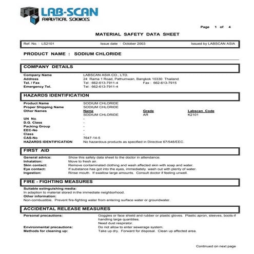 Msds na cl | PDF