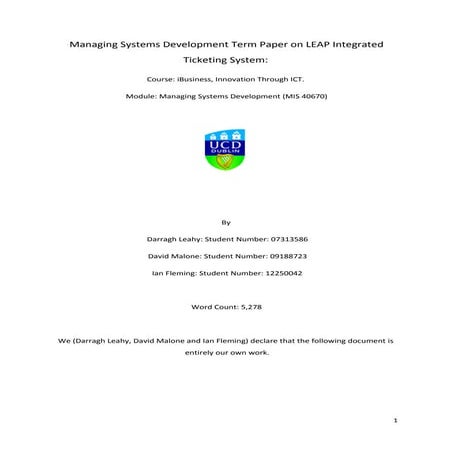 Managing Systems Development Term Paper Leap integrated ticketing ...