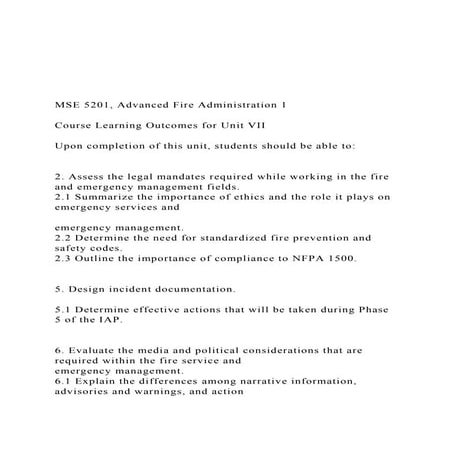MSE 5201, Advanced Fire Administration 1 Course Learn.docx