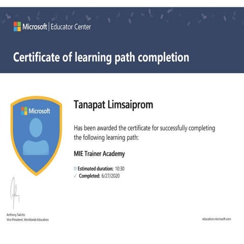 Tanapat Certificate From MS educator center | PDF