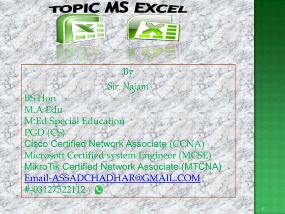 MS EXCEL PPT PRESENTATION | PPTX