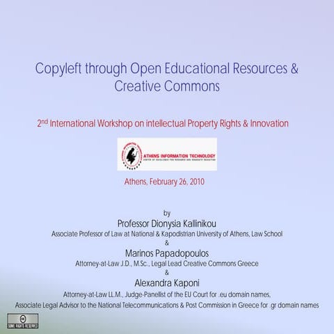 Copyright vs. Copyleft in Open Educational Resources for e-Learning | PPT