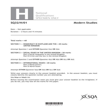 Higher Modern Studies exam - exemplar 2015 | PDF