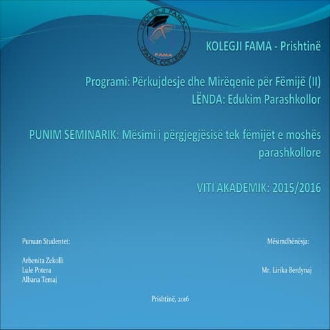 Mësimi i përgjegjësisë tek fëmijët e moshës parashkollore | PPT
