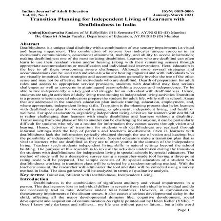 Transition Planning for Independent Living of Learners with ...