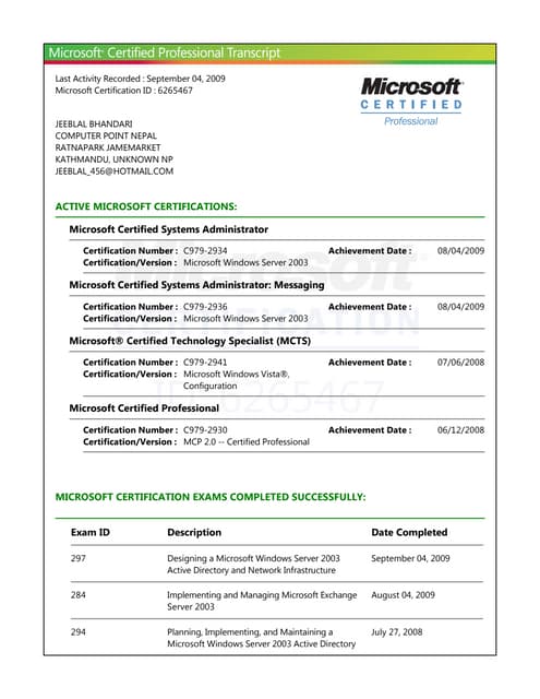 Microsoft Transcript | PDF
