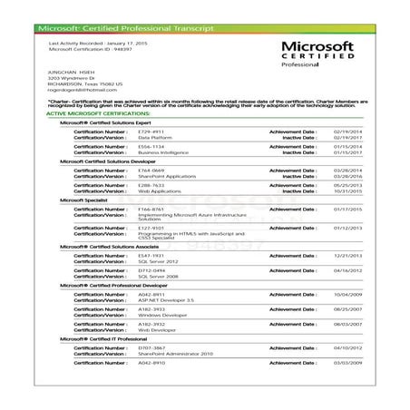 John Christovassilis - Microsoft Certified Professional Transcript | PDF