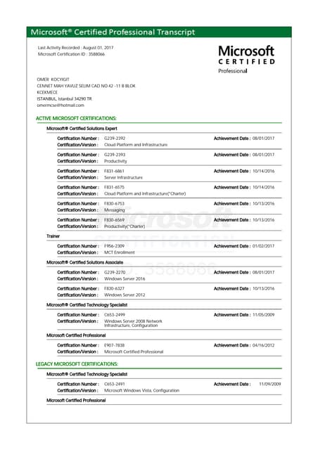 Microsoft Learning Transcript MCT 2018-2019 | PDF | IT and Internet Support | Internet