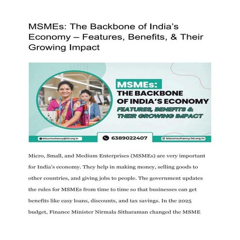 MSMEs: The Backbone of India’s Economy — Features, Benefits & Their ...