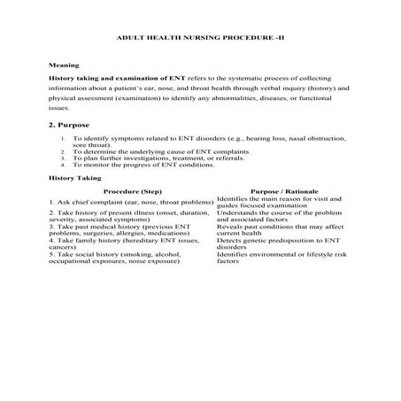 Adult Health Nursing manual procedure for B.Sc. Nursing Student | DOCX