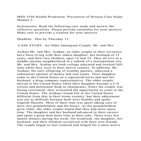 MSN 5550 Health Promotion Prevention of Disease Case Study Module 2.docx