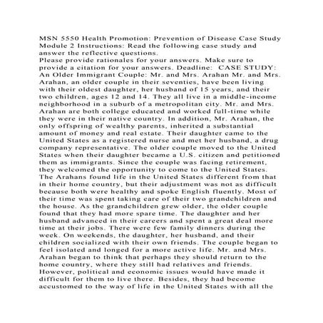 MSN 5550 Health Promotion Prevention of Disease Case Study Module 2.docx