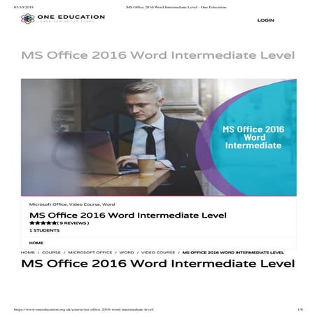MS Office 2016 Word Intermediate Level - One Education | PDF