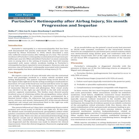 Purtscher’s Retinopathy after Airbag Injury, Six month Progression and ...