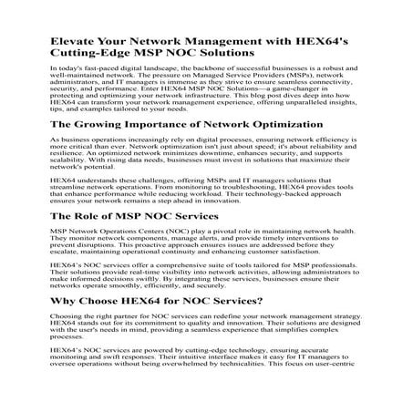 Elevate Your Network Management with HEX64's Cutting-Edge MSP NOC ...