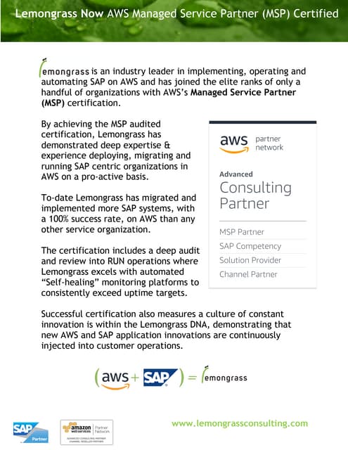 Lemongrass Now AWS MSP Certified | PDF Lemongrass Now AWS MSP Certified | PDF