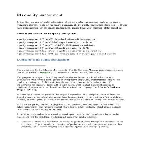 Ms quality management | DOCX