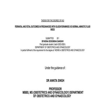 Perinatal and Fetal Outcomes in Pregnancies with Oligohydramnios ...