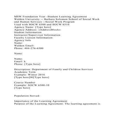 MSW Foundation Year -Student Learning AgreementWalden University.docx