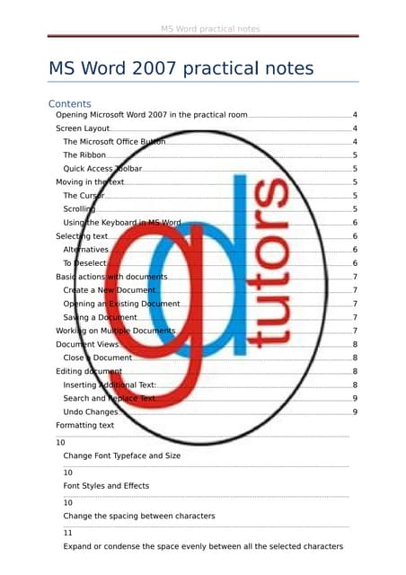 Ms word 2007 practical notes | PDF