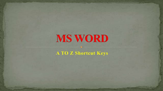 A Guide Short Cut Keys Alphabetical Listing | PDF