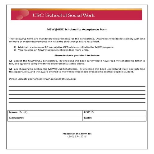 MSW@USC Scholarship Acceptance Form | PDF