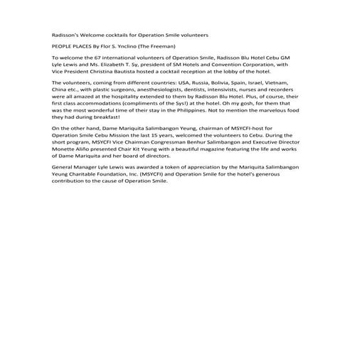 Mariquita Salimbangon-Yeung's Operation Smile Cebu Mission | RTF