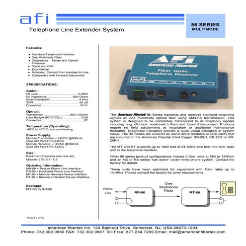 American Fibertek MT-86 Data Sheet | PDF