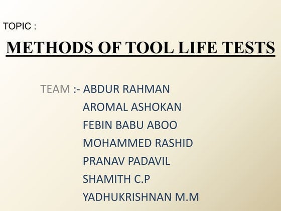 Tool Wear and Tool Life | PPT