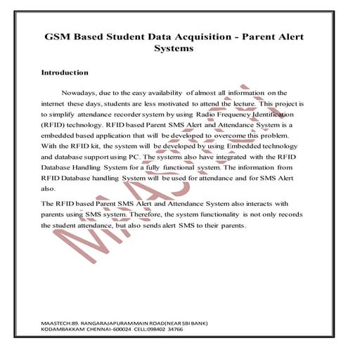 DIPLOMA PROJECT ABSTRACT DECE: gsm based student data acquisition ...