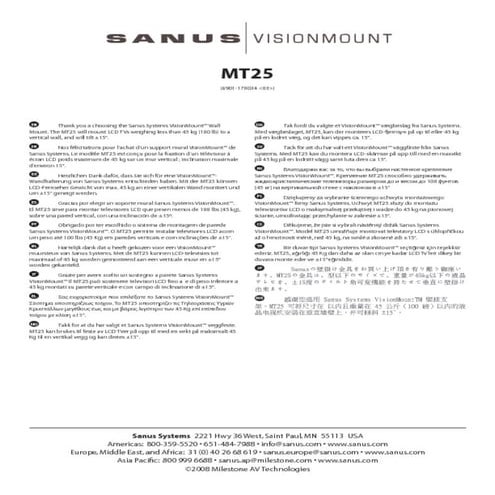 Sanus Visionmount manual for MT25 mounting | PDF