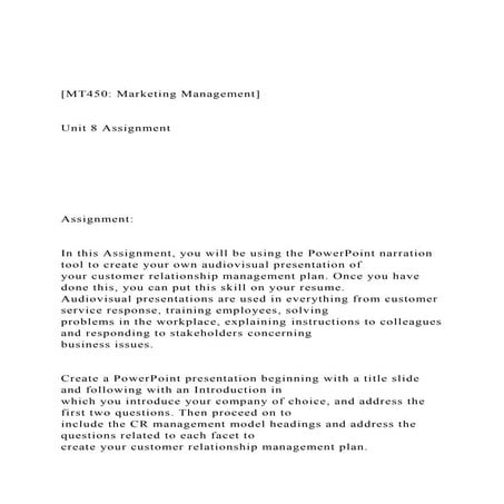 [MT450 Marketing Management] Unit 8 Assignment .docx