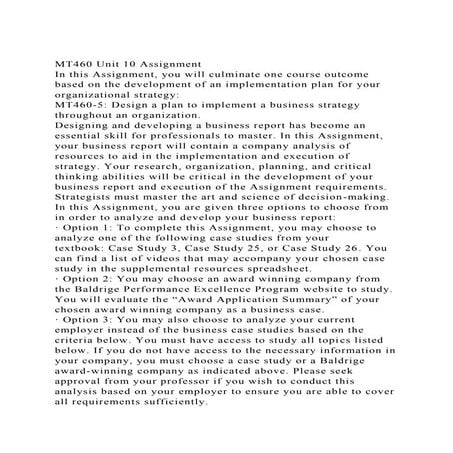 MT460 Unit 10 AssignmentIn this Assignment, you will culminate o.docx