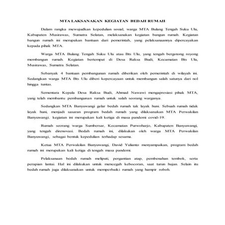 Mta laksanakan kegiatan bedah rumah | DOCX