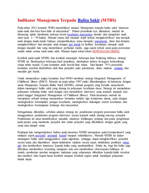 Manajemen Terpadu Balita Sakit (MTBS)/ Manajemen Terpadu Bayi Muda ...