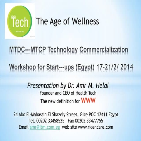 Mtdc -‐mtcp technology commercialization workshop for start- | PPT | Free Download