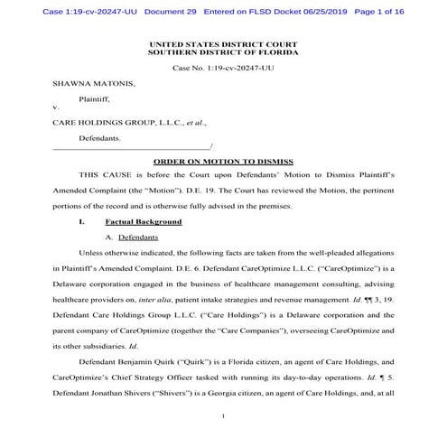 Order Denying Motion to Dismiss False Advertising & Defamation Claims | PDF