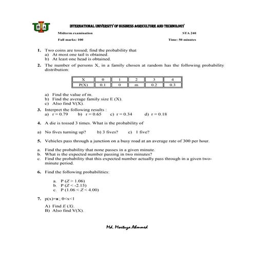 Exam Questions on Basic Statistics | DOCX