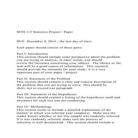 MTH 115 Statistics Project Paper DUE December 9.docx