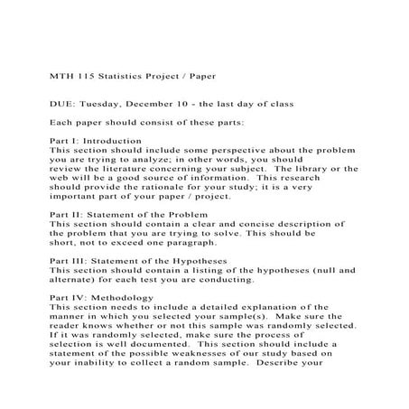 MTH 115 Statistics Project Paper DUE Tuesday, Decem.docx