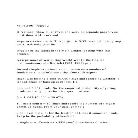 MTH 240 Project 2Directions Show all answers and work on.docx