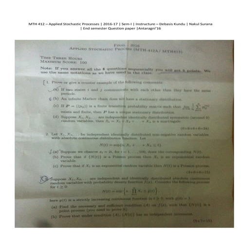 Mth 412 IITK end sem paper 2016 | PDF