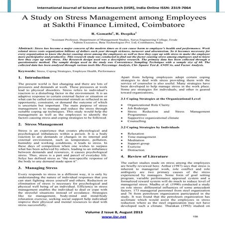 A Study on Stress Management among Employees at Sakthi Finance Limited ...
