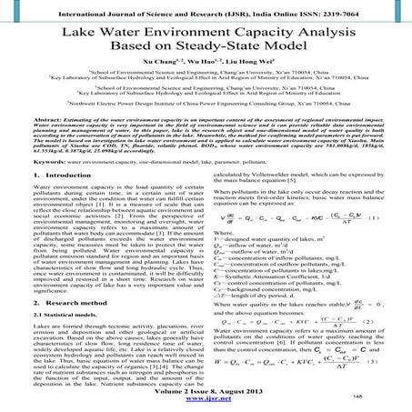 Lake Water Environment Capacity Analysis Based on Steady-State Model | PDF
