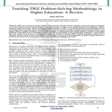 Teaching TRIZ Problem-Solving Methodology in Higher Education: A Review | PDF