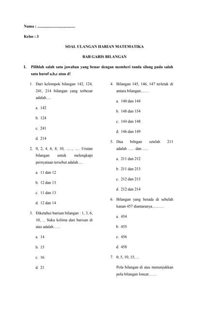 Soal Matematika kelas 3 sd semester 1 | PDF