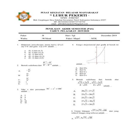 SOAL MATEMATIKA Paket C PAS 1 Tapel 2019/2020 PKBM LUHUR PEKERTI | DOCX
