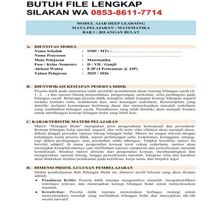 Modul Ajar Pembelajaran Mendalam MTK Kelas 7 | PDF